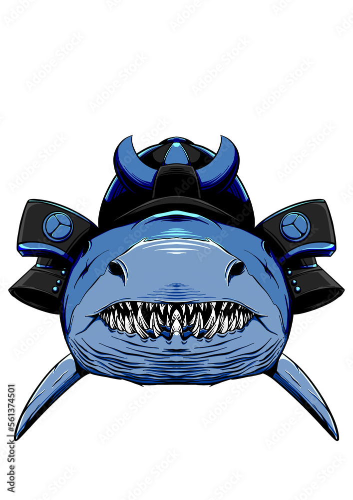 Shark wearing samurai helmet named kabuto Stock Illustration | Adobe Stock