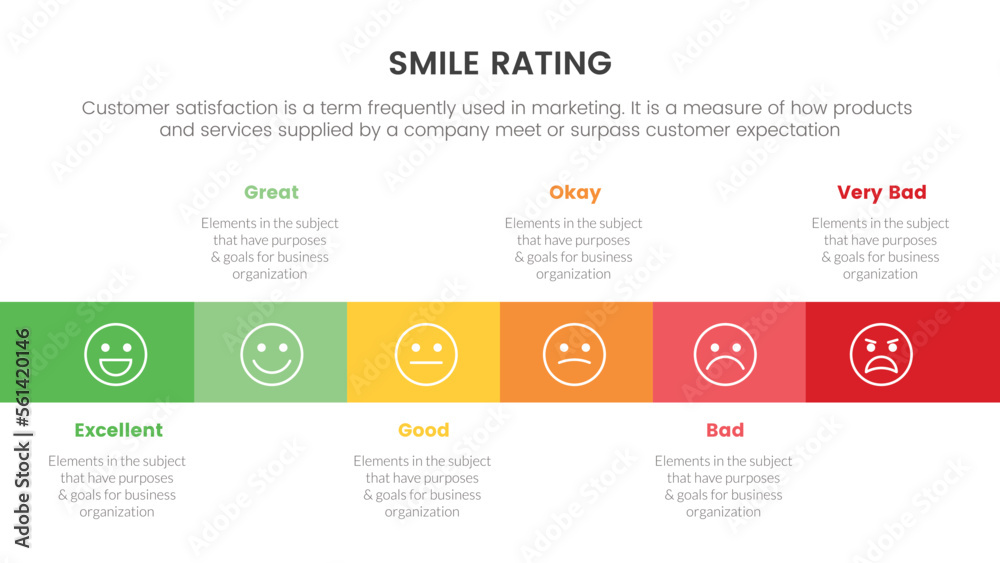 smile rating with 6 scale infographic with horizontal layout box ...