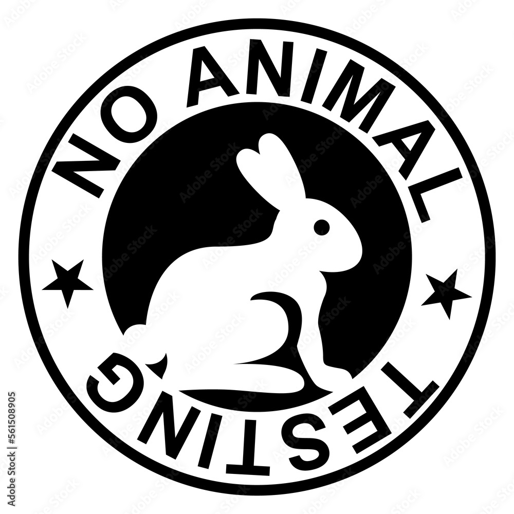 Logo aislado con texto No animal testing con silueta de conejo en ...