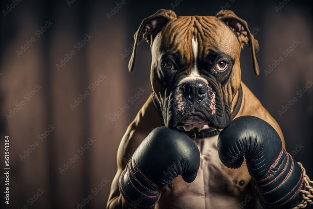 Dog boxer in boxing gloves in the ring, realistic illustration of a dog ...