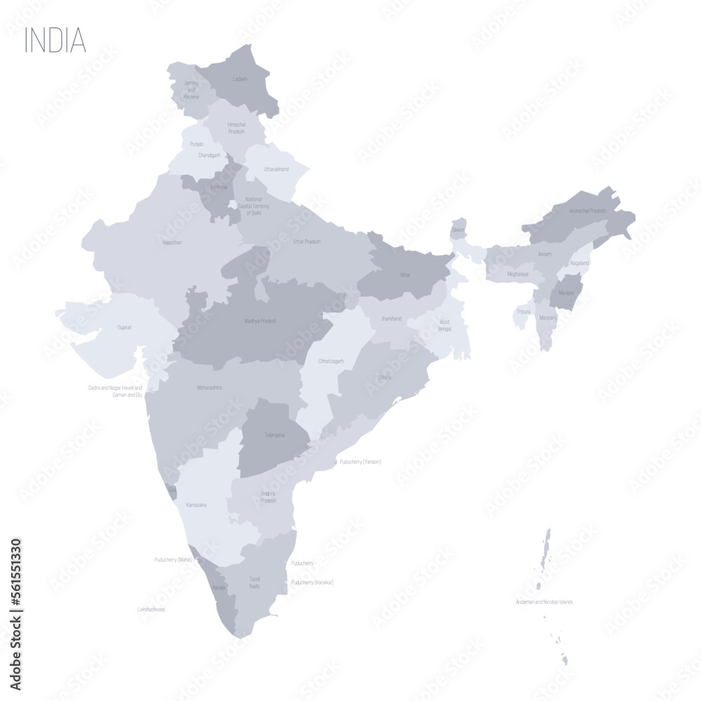 India political map of administrative divisions - states and union ...
