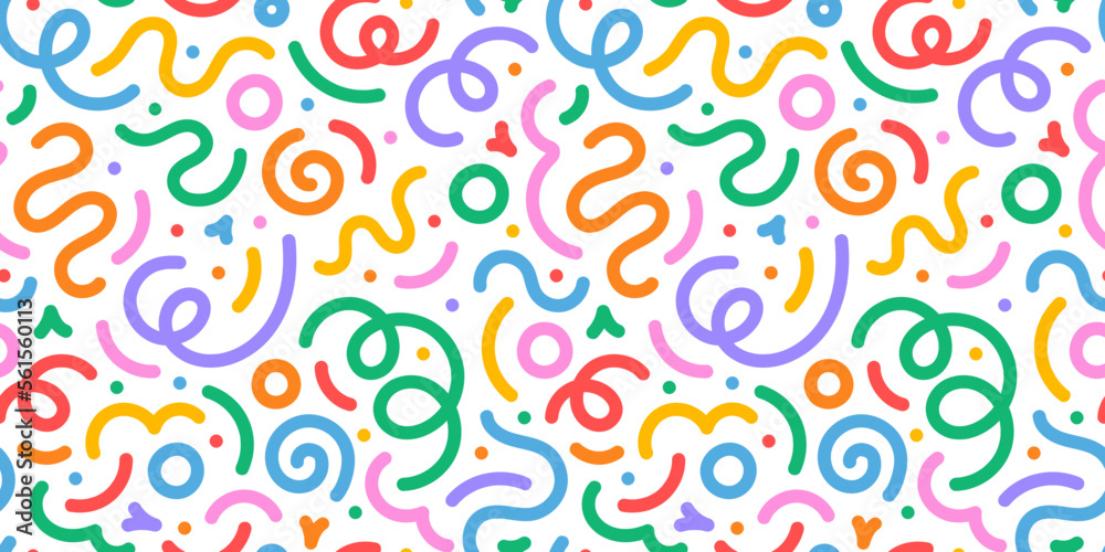 Fun colorful line doodle seamless pattern. Creative minimalist style ...