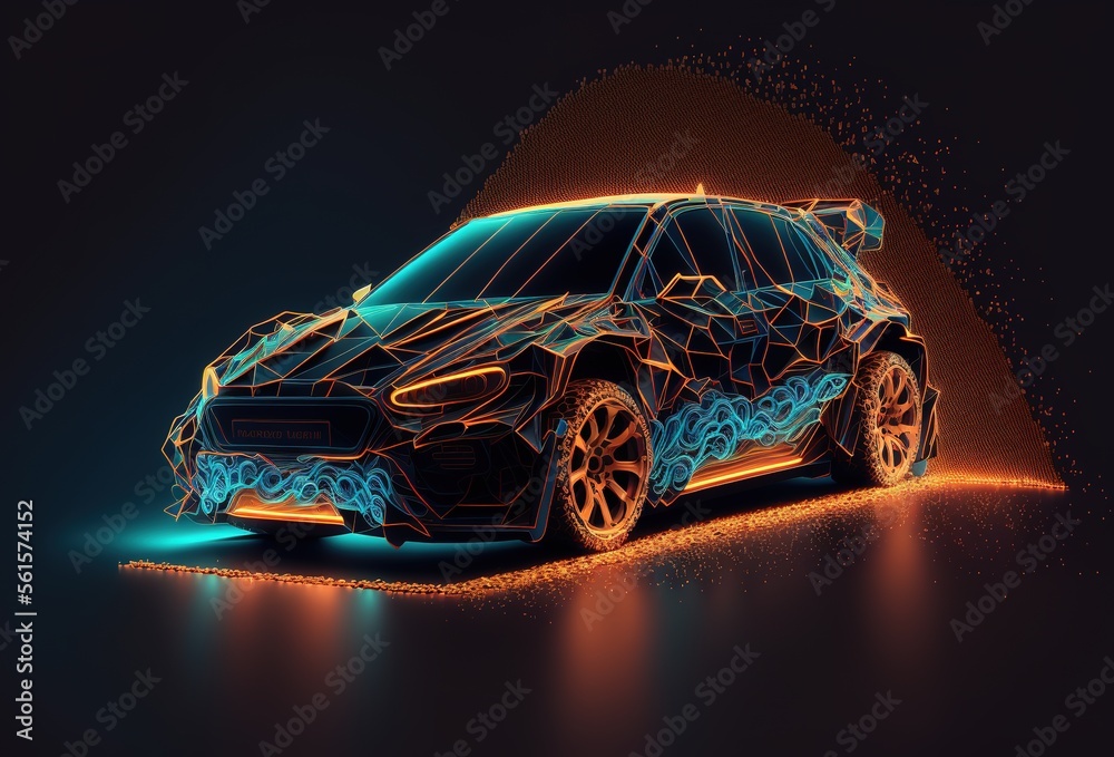 Futuristic Sports car or Rally Car Racing on Glowing Lines and Roads ...
