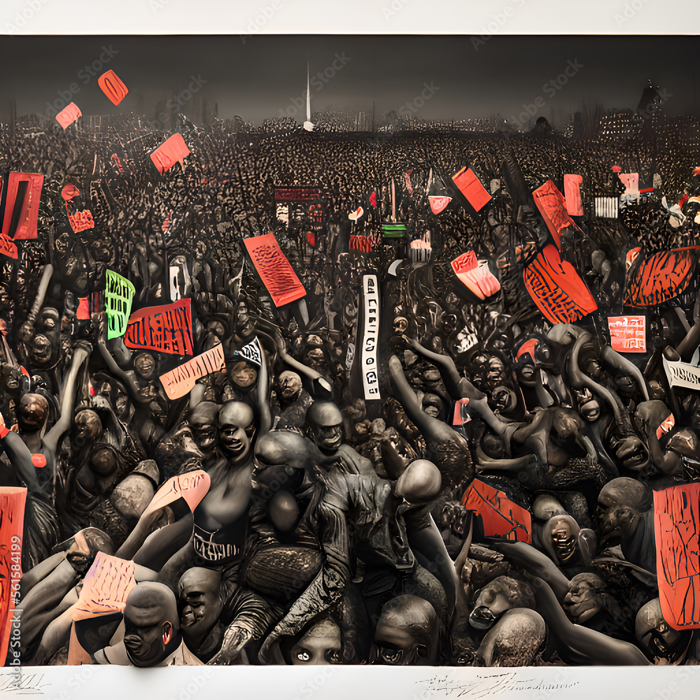 Concept art of riots in an African- American city. Streets on fire ...