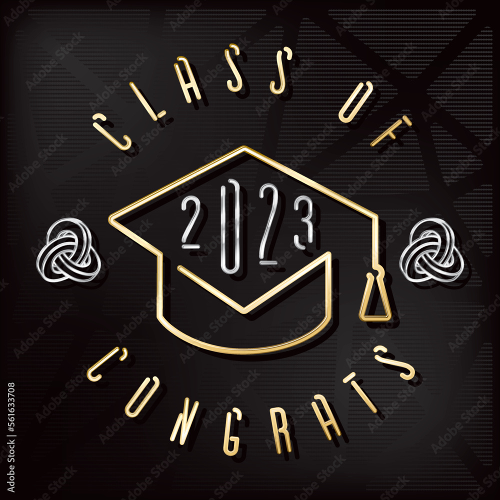Vetor Class of 2023 Glossy Gold Style Square Academic Graduation Cap ...