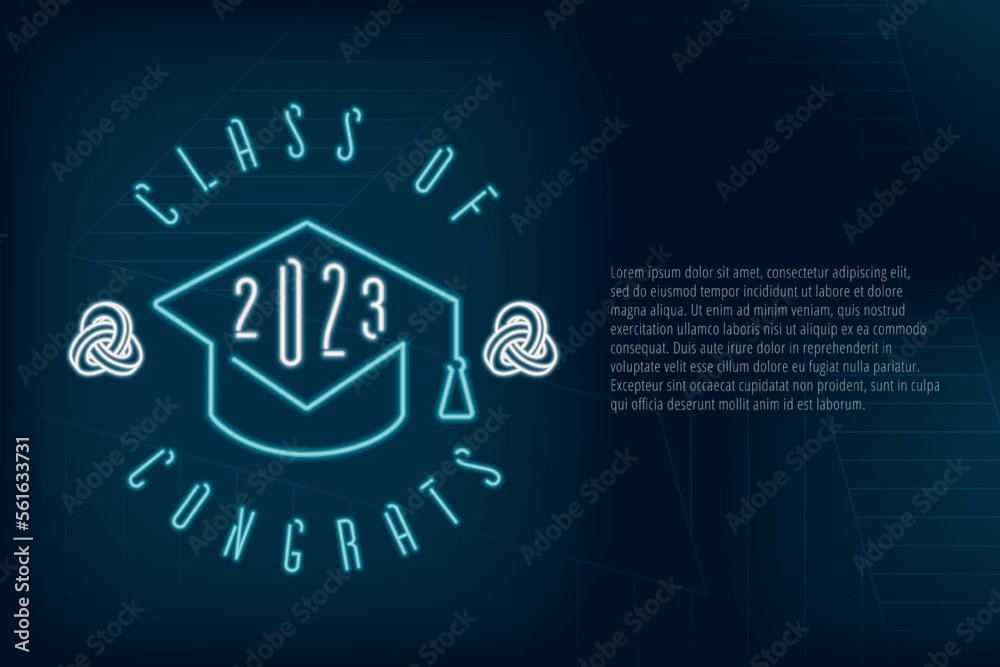 Class of 2023 Neon Sign Style Square Academic Graduation Cap Combined ...