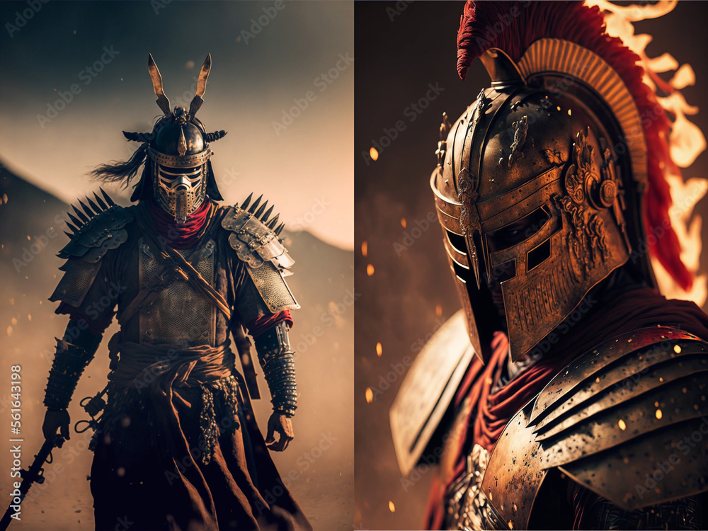 Samurai gladiator soldier with armor plating and traditional dress ...