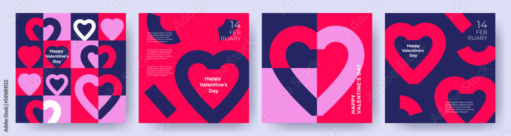 Happy Valentines Day cards, posters, covers set. Abstract minimal ...