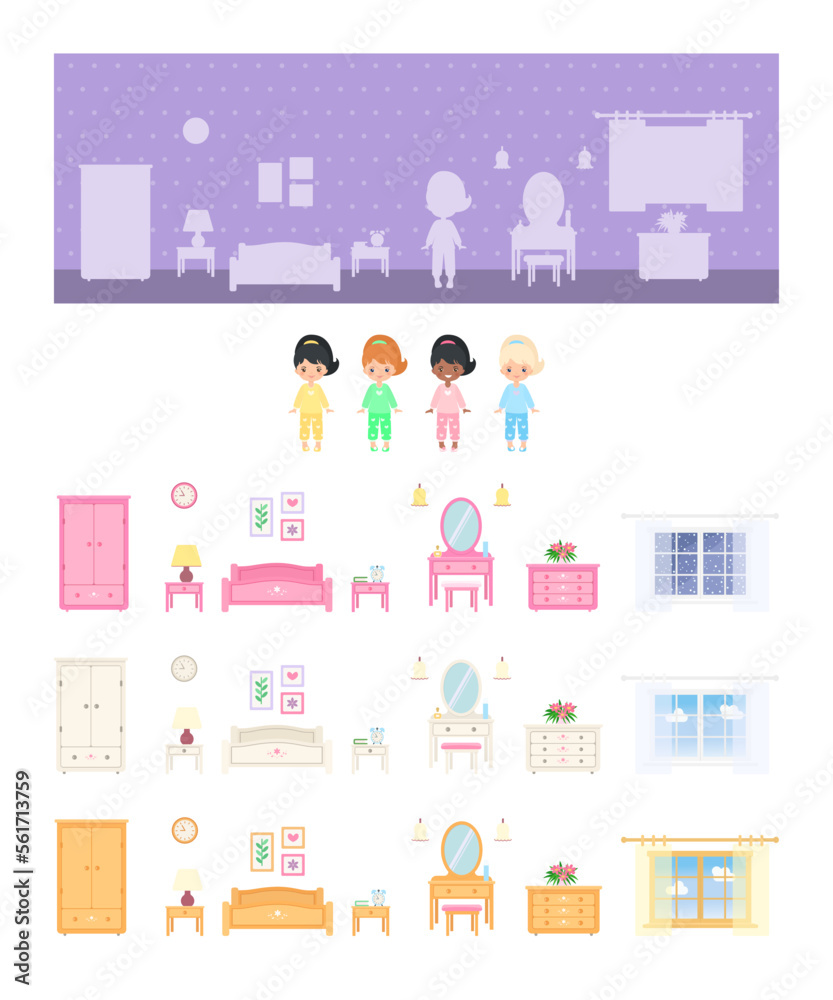 Shadow matching game. Create your interior. Dollhouse interior concept ...
