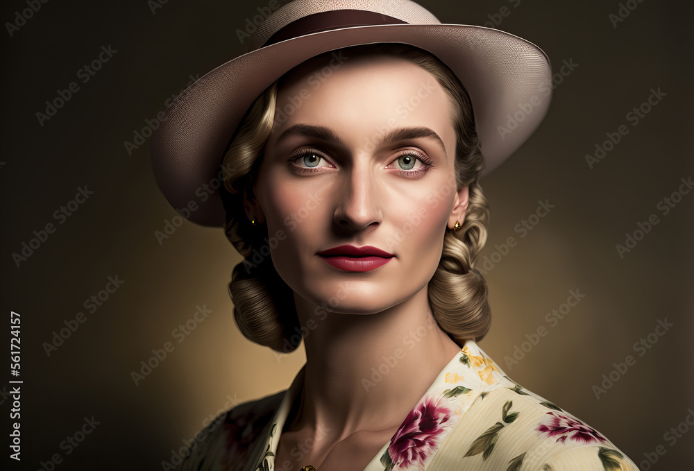 vintage fashion portrait. Caucasian woman with retro 1920s or 1930s ...