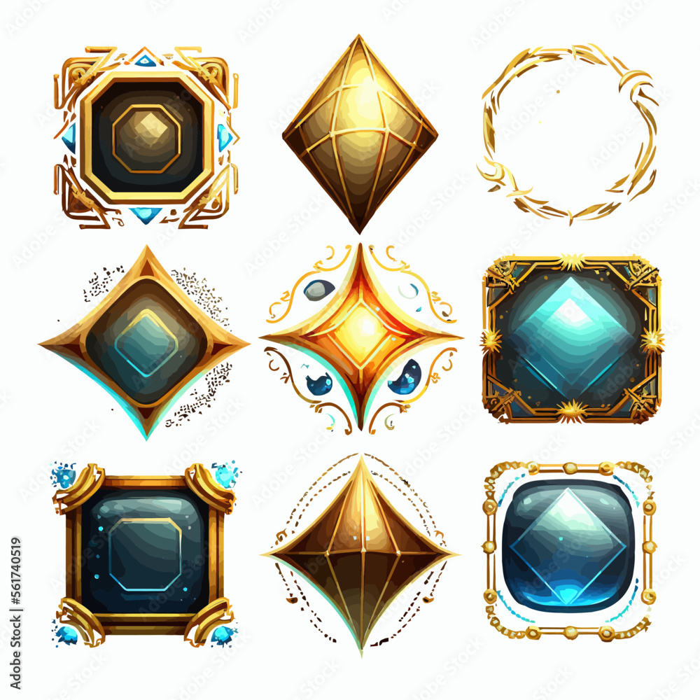 Vintage square golden frames for rpg game ui banners and elements ...