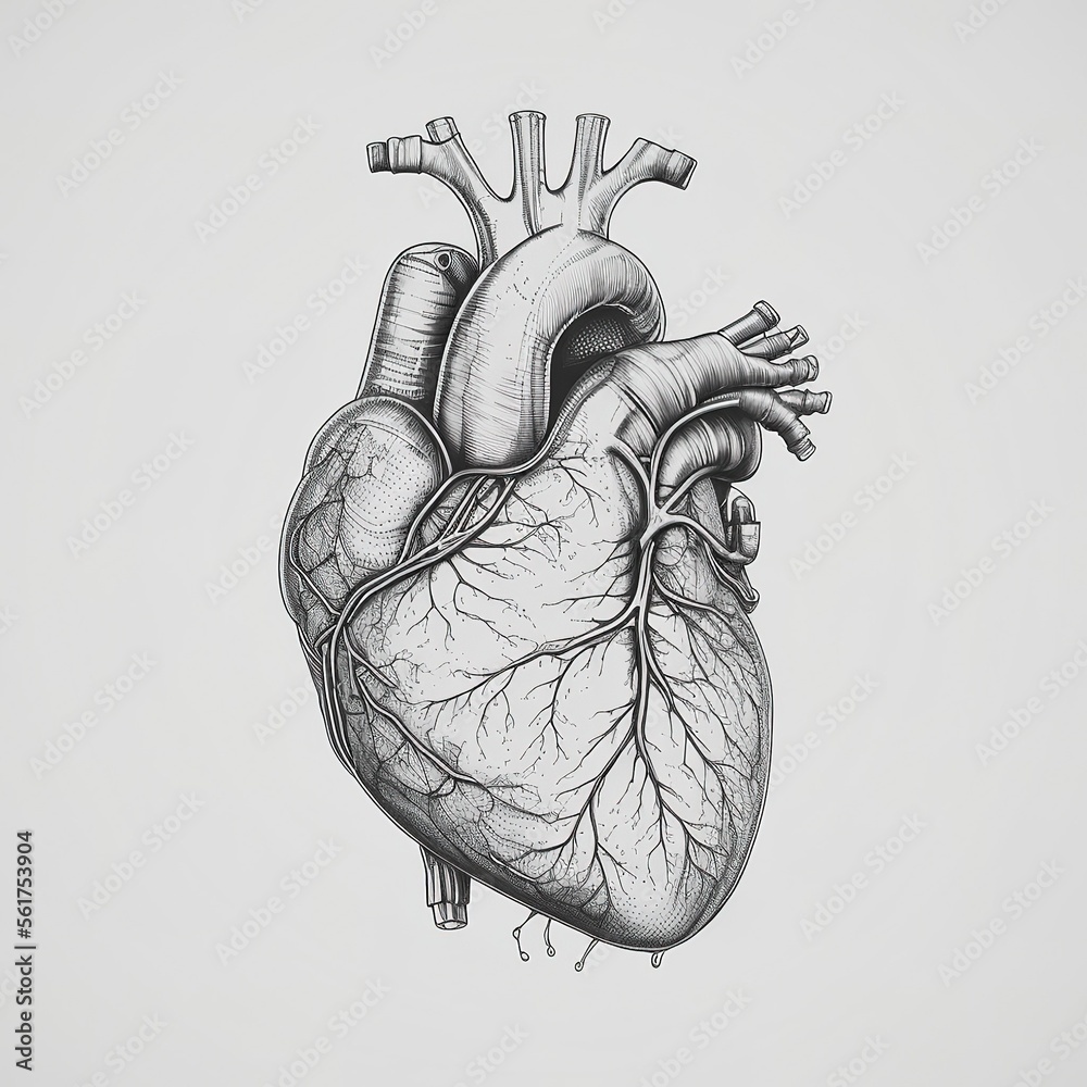 Human health medical. Anatomical human heart - sketch isolated on white ...
