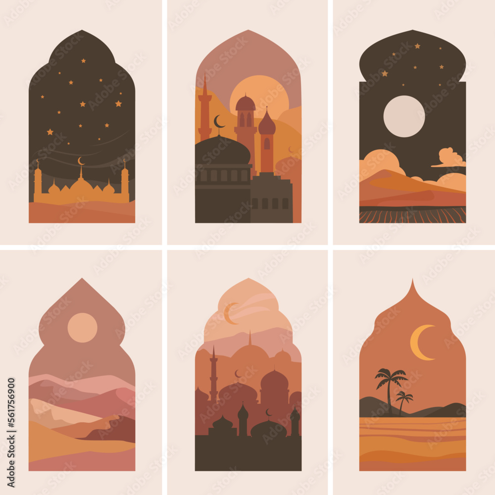 islamic windows. decorative arabic frames and mosque background outdoor ...
