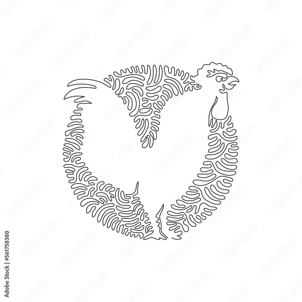 Continuous curve one line drawing. Cute standing rooster. Abstract art ...
