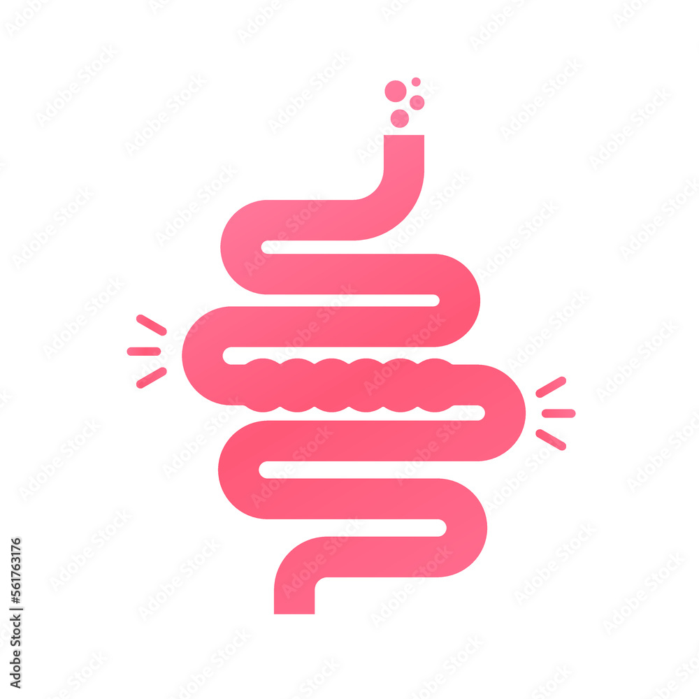 Colitis. Gut constipation icon. Abdominal, bloating vector. Stomach ...