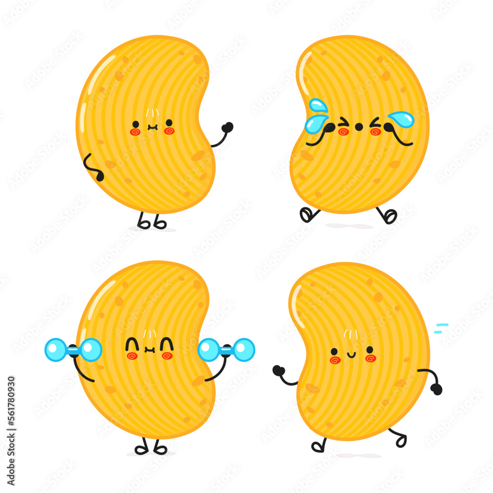Funny cute happy chips characters bundle set. Vector hand drawn doodle ...