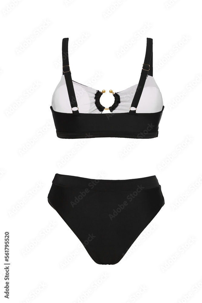Subject shot of a black two-piece swimsuit composed of high-rise ...