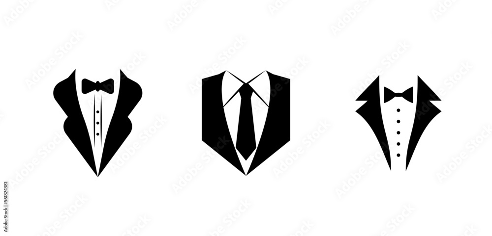 Wedding Tuxedo Bow Tie Suit Vector Illustration Isolated On White