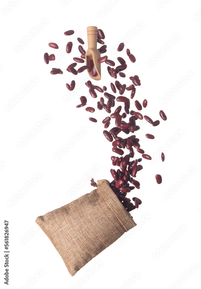 Stock-Foto „Red Bean flying explosion in sack bag, red grain beans ...