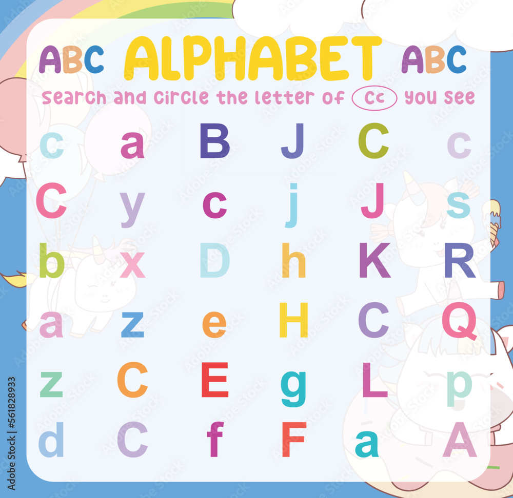 Search and circle the uppercase and lowercase of the A letter on the ...