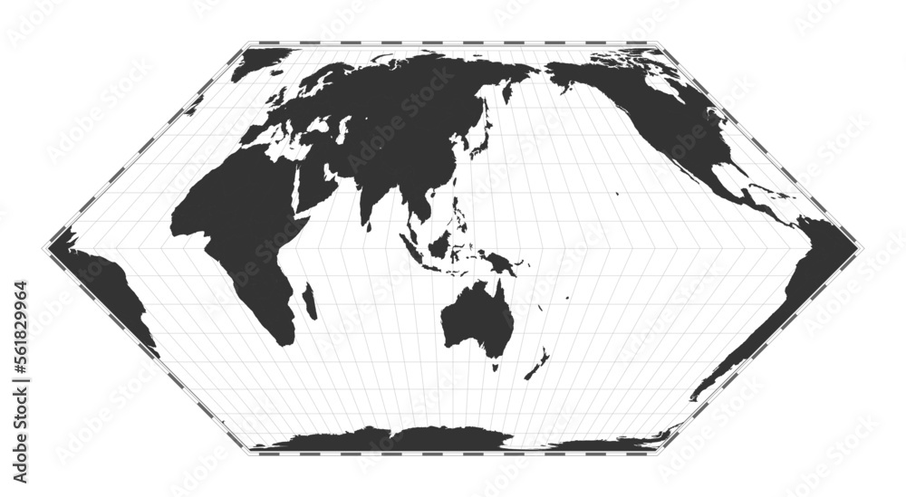 Vector world map. Eckert II projection. Plain world geographical map ...