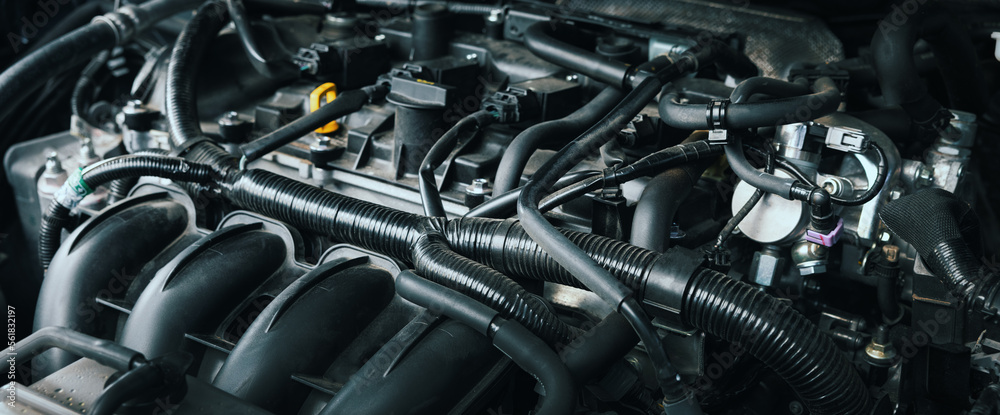 closeup of modern car engine. banner Stock Photo | Adobe Stock
