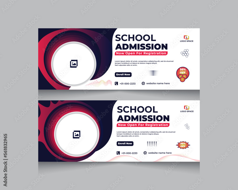 Kids School Admission web Banner set, Facebook cover page, corporate ...