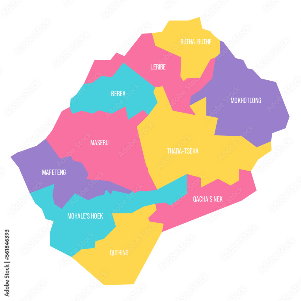 Lesotho political map of administrative divisions - districts. Colorful ...