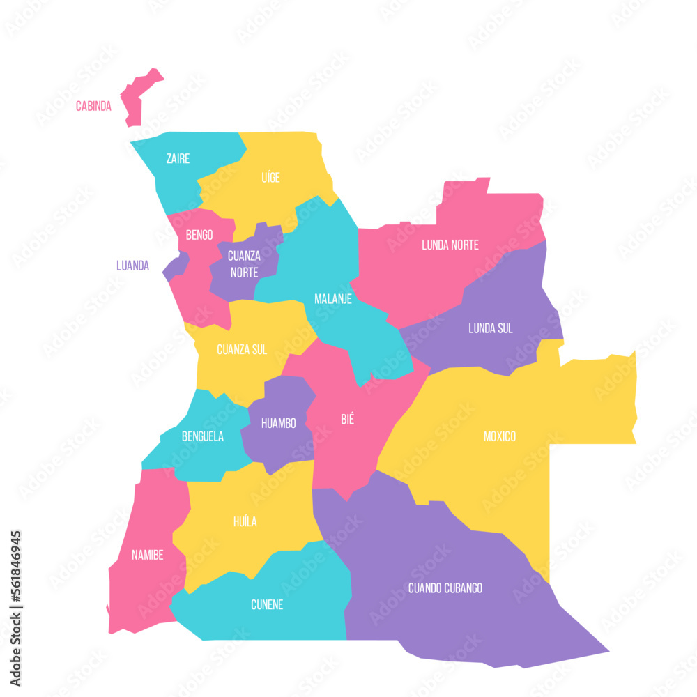 Angola political map of administrative divisions - provinces. Colorful ...