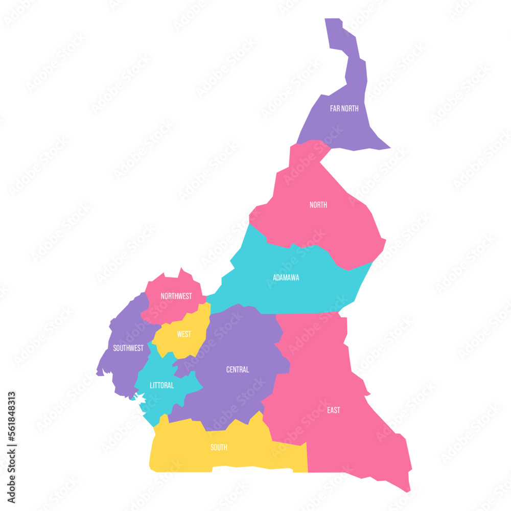 Cameroon political map of administrative divisions - regions. Colorful ...