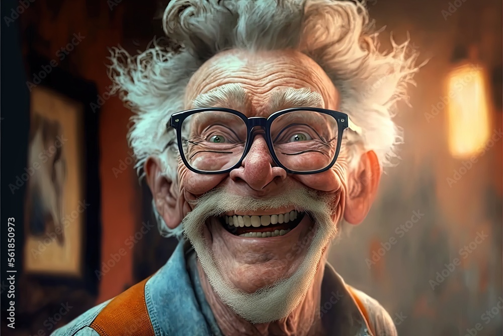 fun old grandpa with glasses generative ai portrait Stock Illustration ...