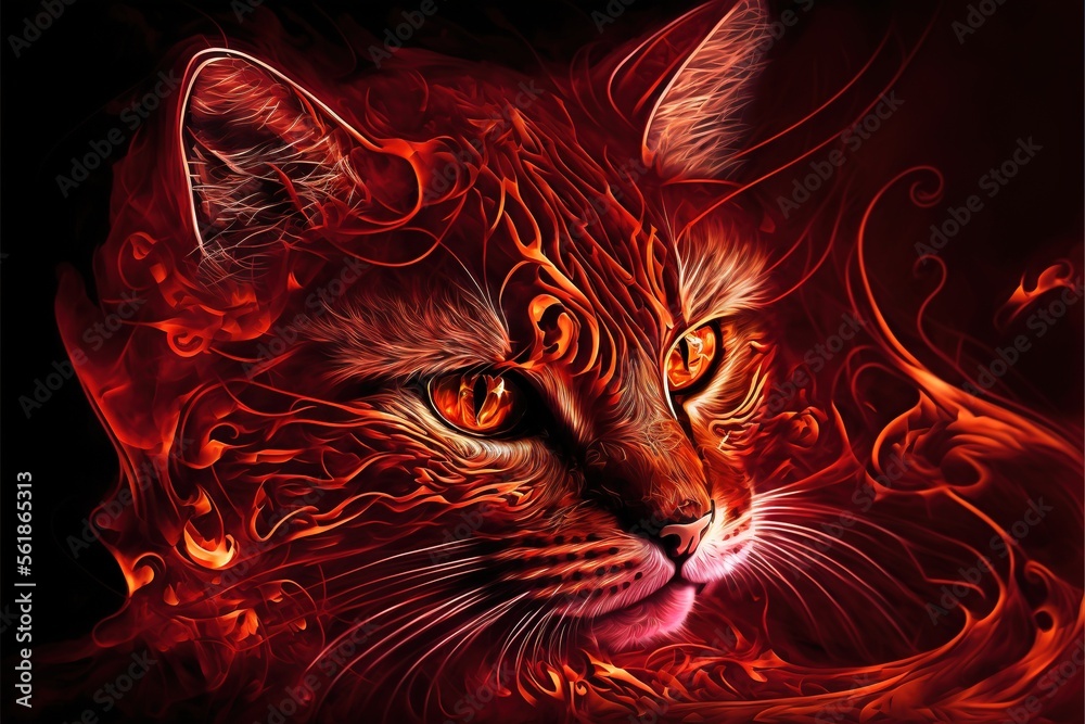 a cat with red flames on its face Stock Illustration | Adobe Stock