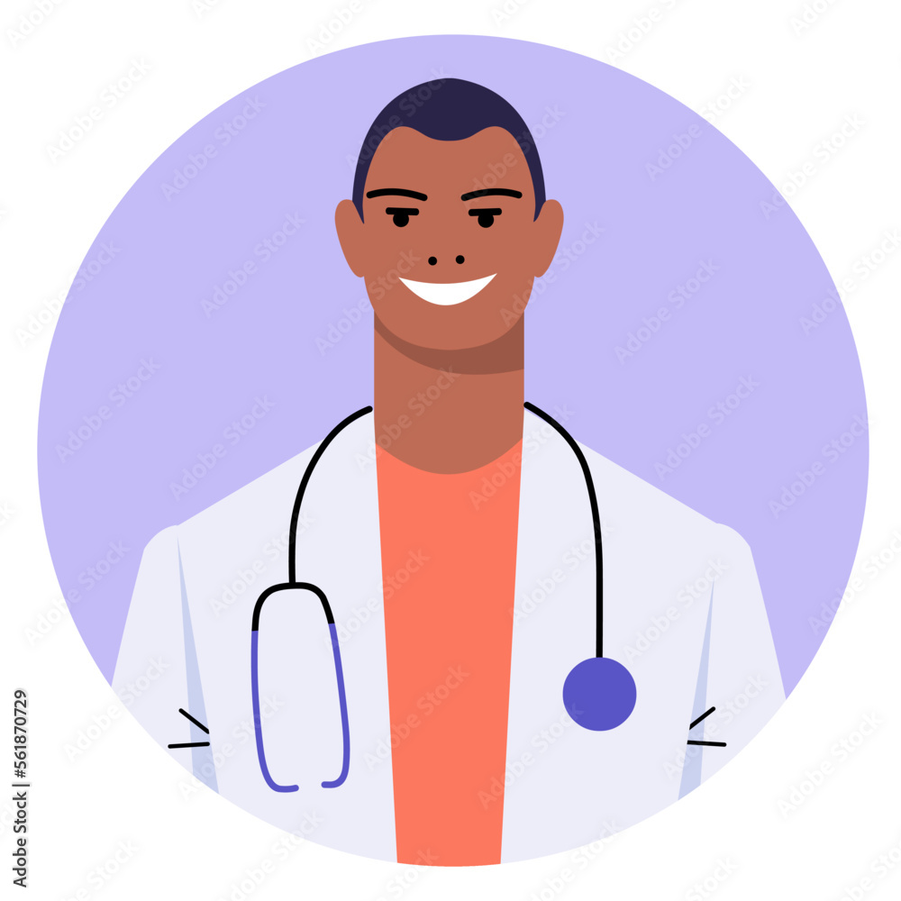 Round avatar of a black doctor with a stethoscope. Portrait of a ...