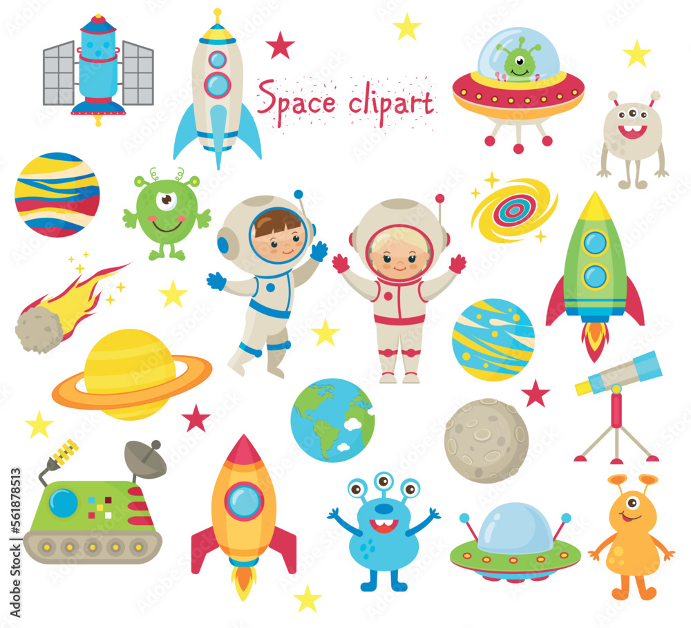 Vector space clipart, images of aliens, spaceships, astronauts, planets ...