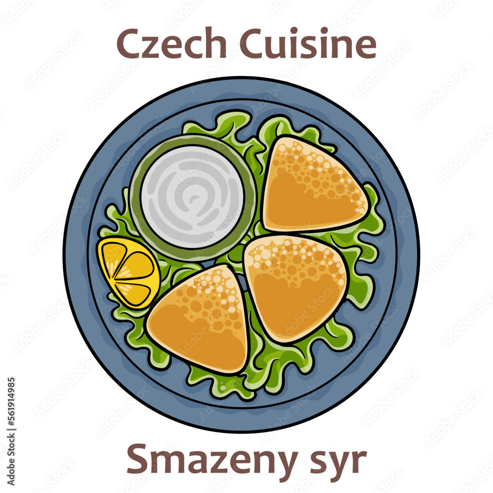 Smazeny syr. It is dish of deep-fried cheese served with salad ...