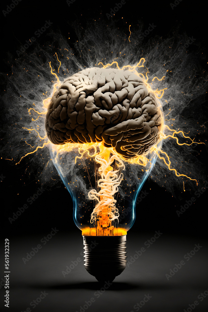Lightbulb eureka moment with Impactful and inspiring artistic colourful ...