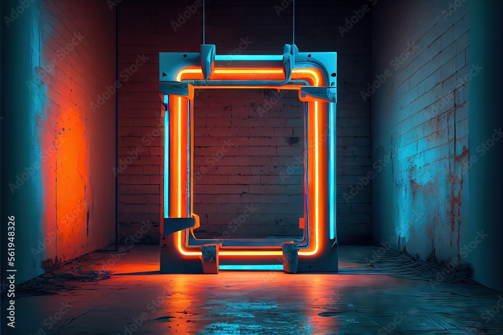 Neon Futuristic Sci Fi Big Rectangle Frame Stage Light Blue Orange ...
