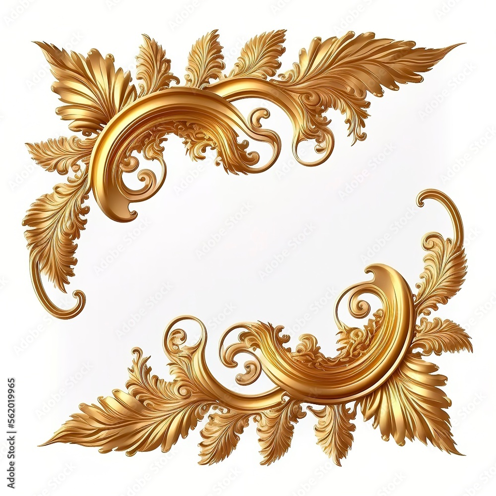 Golden baroque ornament on white background. Antique style gold flowers ...