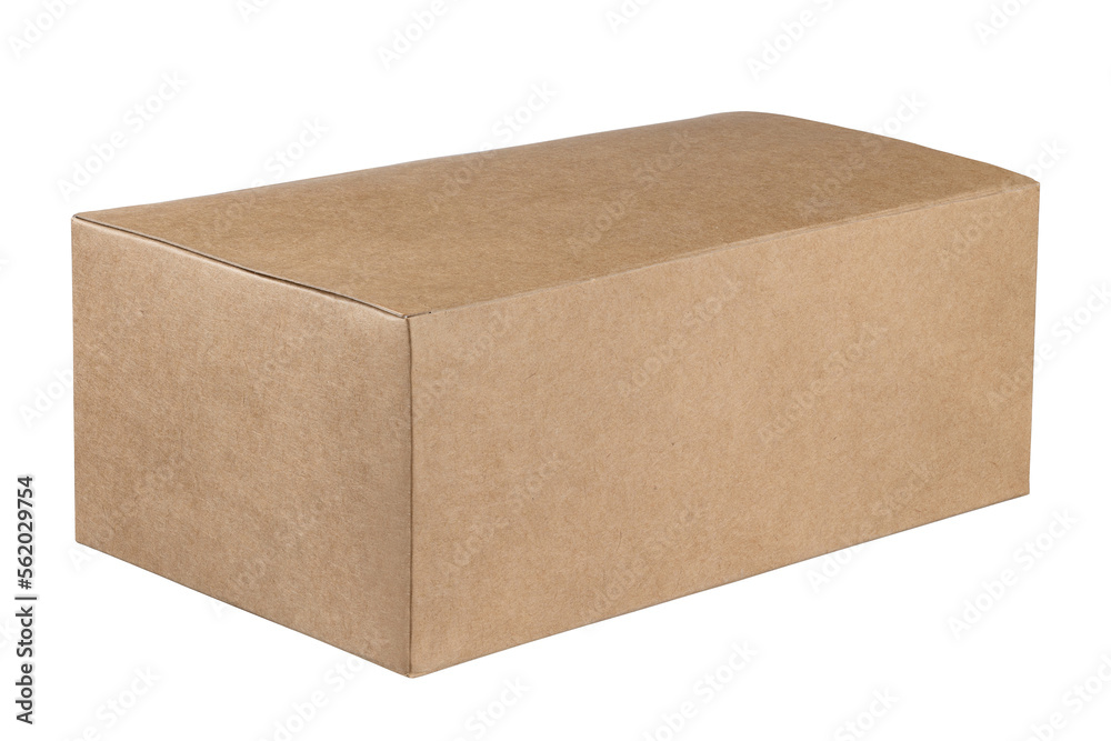 Blank closed craft box mockup, side view. Empty cardboard package for ...