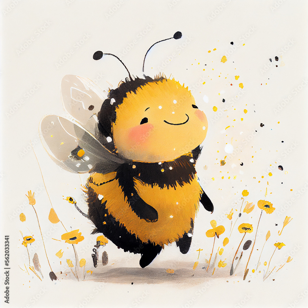 Cartoon. Cute bee smiling. generative ai Stock Illustration | Adobe Stock
