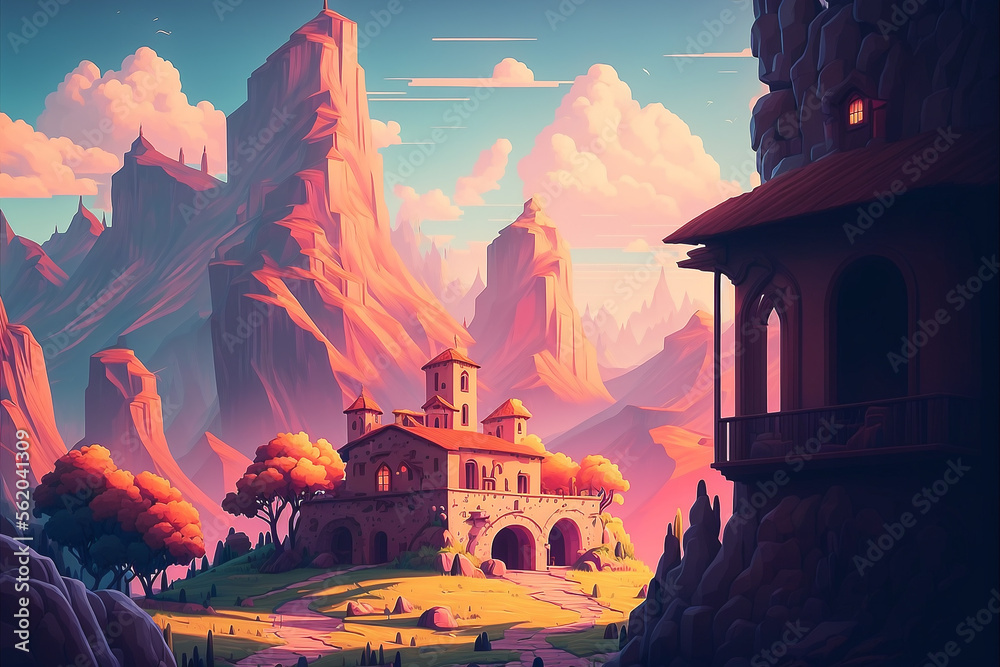 Fantasy landscape background illustration. Italian countryside ...