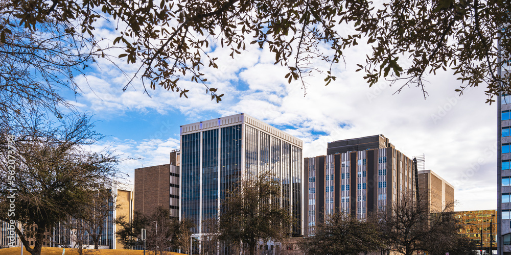 Midland Texas city skyline and downtown skyscrapers with dramatic ...