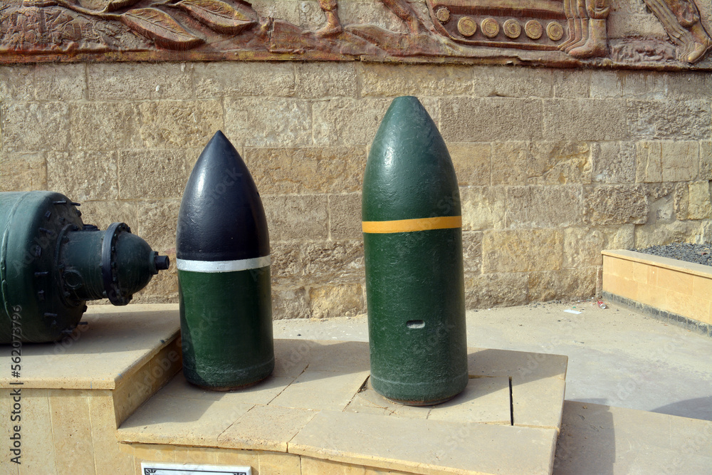 Cairo, Egypt, January 7 2023: Bombs of different types and sizes ...