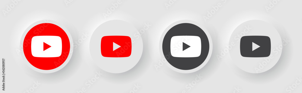 YouTube logo round icons. Neumorphism style. Stock Vector | Adobe Stock