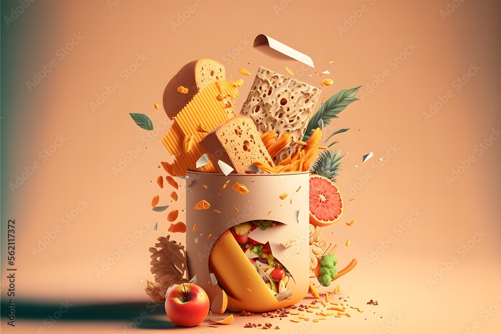 Food Wastage. Food dumped in garbage bin, Food wasted and dumped in ...