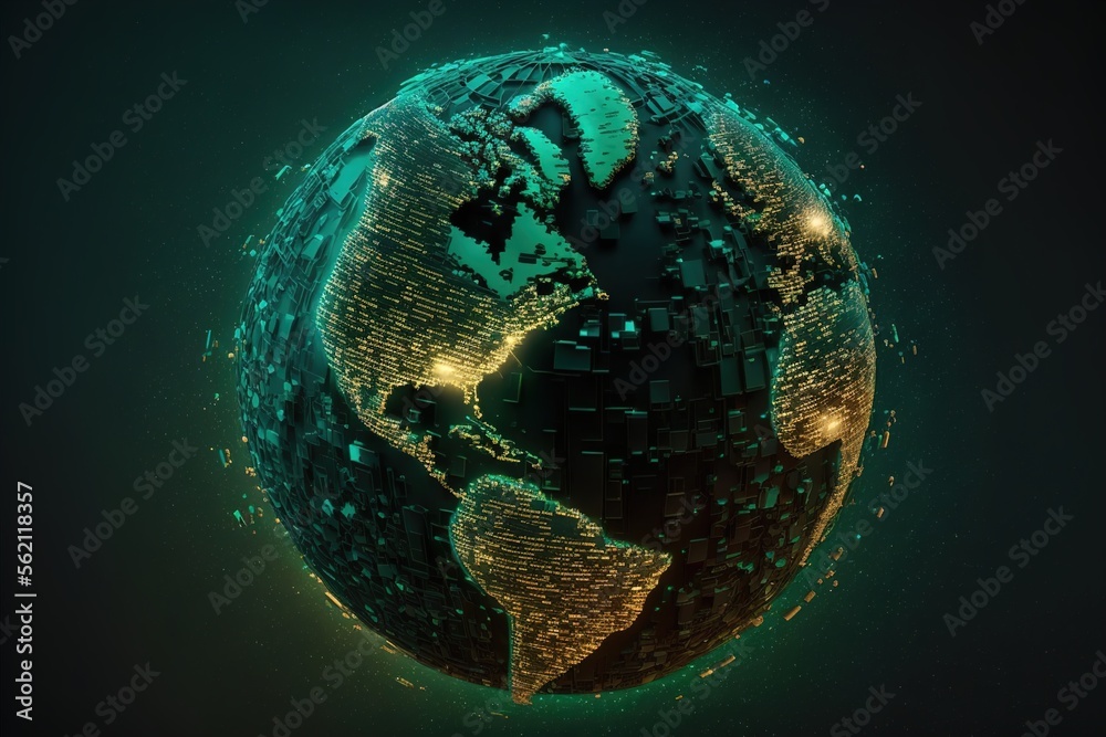Illustration Stock Digital dystopian globe, future, viewed from space ...
