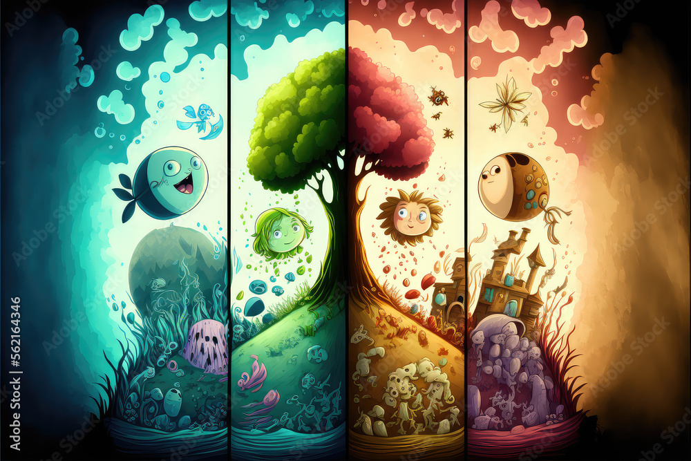 Stunning 4 Seasons Cartoon Style Poster - Adobe Illustrator/Photoshop ...