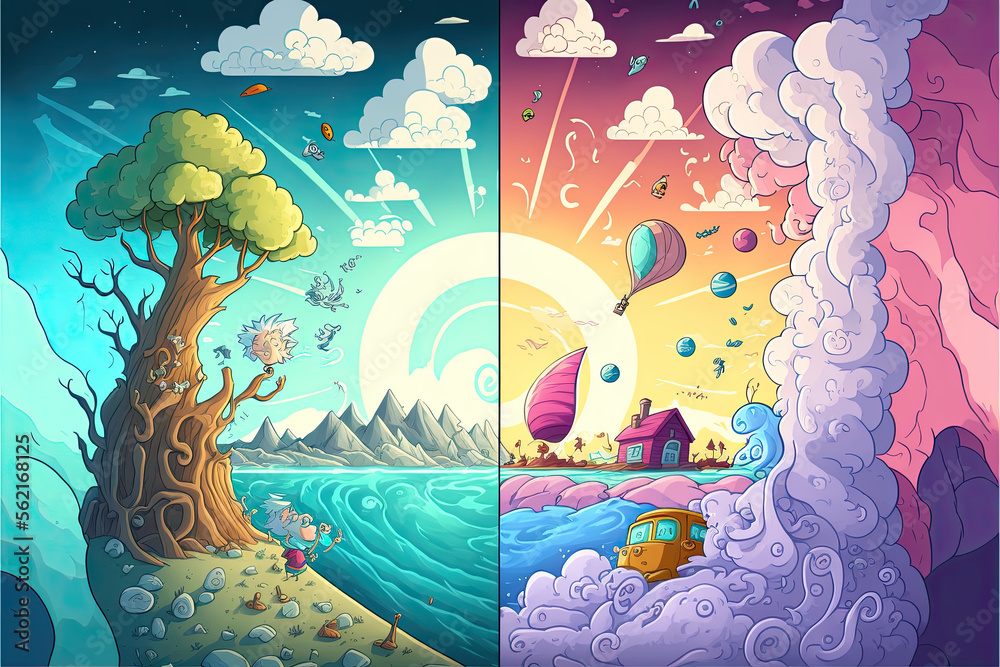 Ilustração Stunning 2 Seasons Cartoon Style Poster - Adobe ...