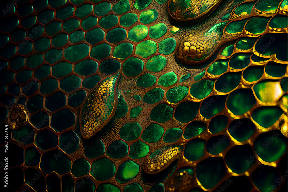 Abstract Green And Gold Snake Scales background. Generative ai Stock ...