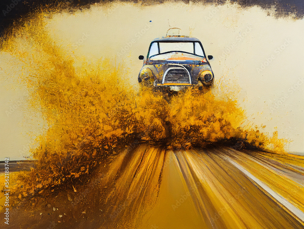 Powerful sports rally car rides fast among clouds of dust.. Stock ...